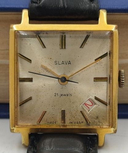 Vintage Soviet Square Wrist Watch Slava Gold plated AU10 USSR Serviced ...