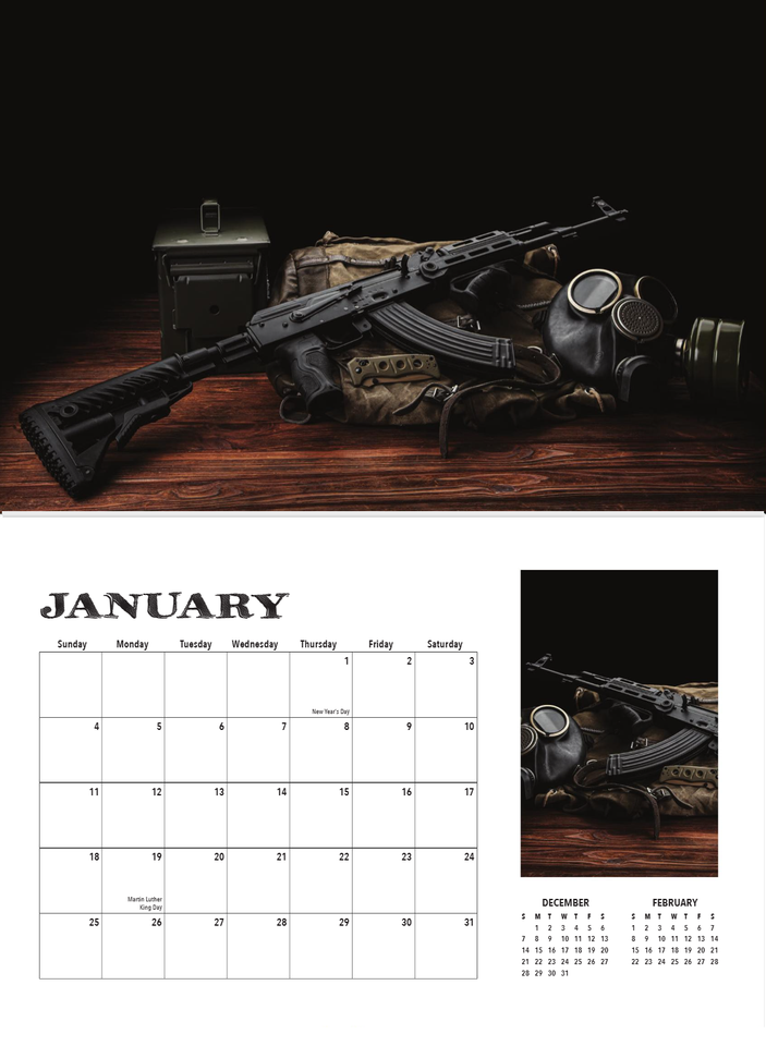 2026 TACTICAL WEAPONS WALL CALENDAR army military guns rifle gear ...
