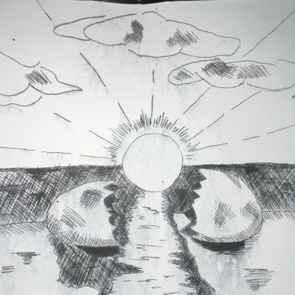 Original Surreal Sun and Eggshell Ink Drawing Signed Contemporary Art ...