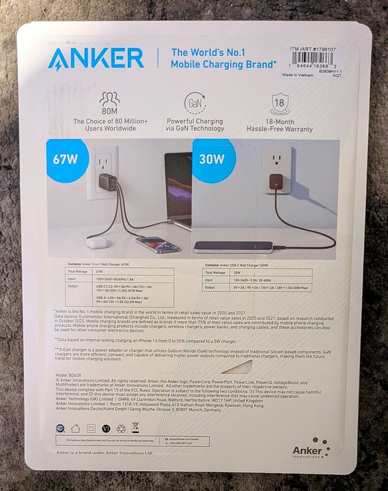 Anker Fast charger Fast Charging 2-pack 67W 67 Watt and 30W 30 Watt ...