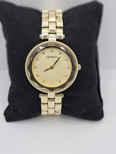 Geneva Women's Watch Gold Tone Prism Bezel Gemmed Markers New Battery ...