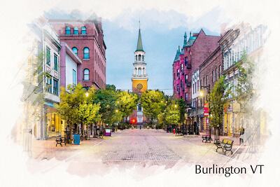Burlington Vermont watercolor canvas, Vermont sketch watercolor ...