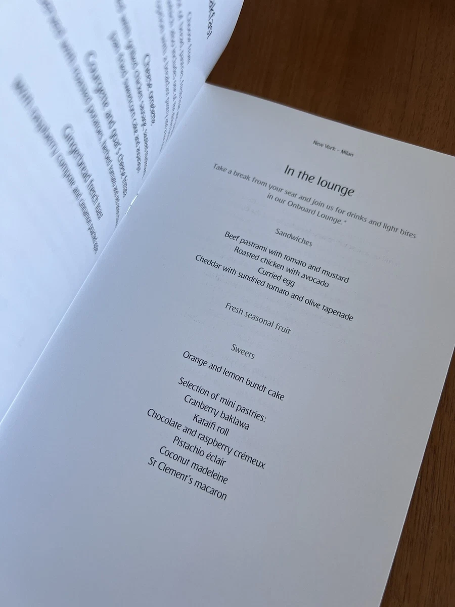 Emirates Business Class Menu