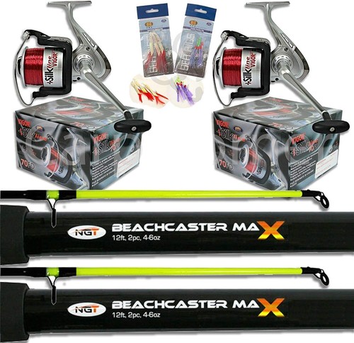 2 x 2pc12ft 4-6oz Beachcaster Rods Sea Fishing Reels Loaded Line Combo ...