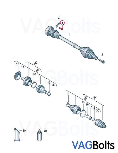 6x Genuine VW AUDI CV Driveshaft Axle to Gearbox Spline Bolt M10x20 ...