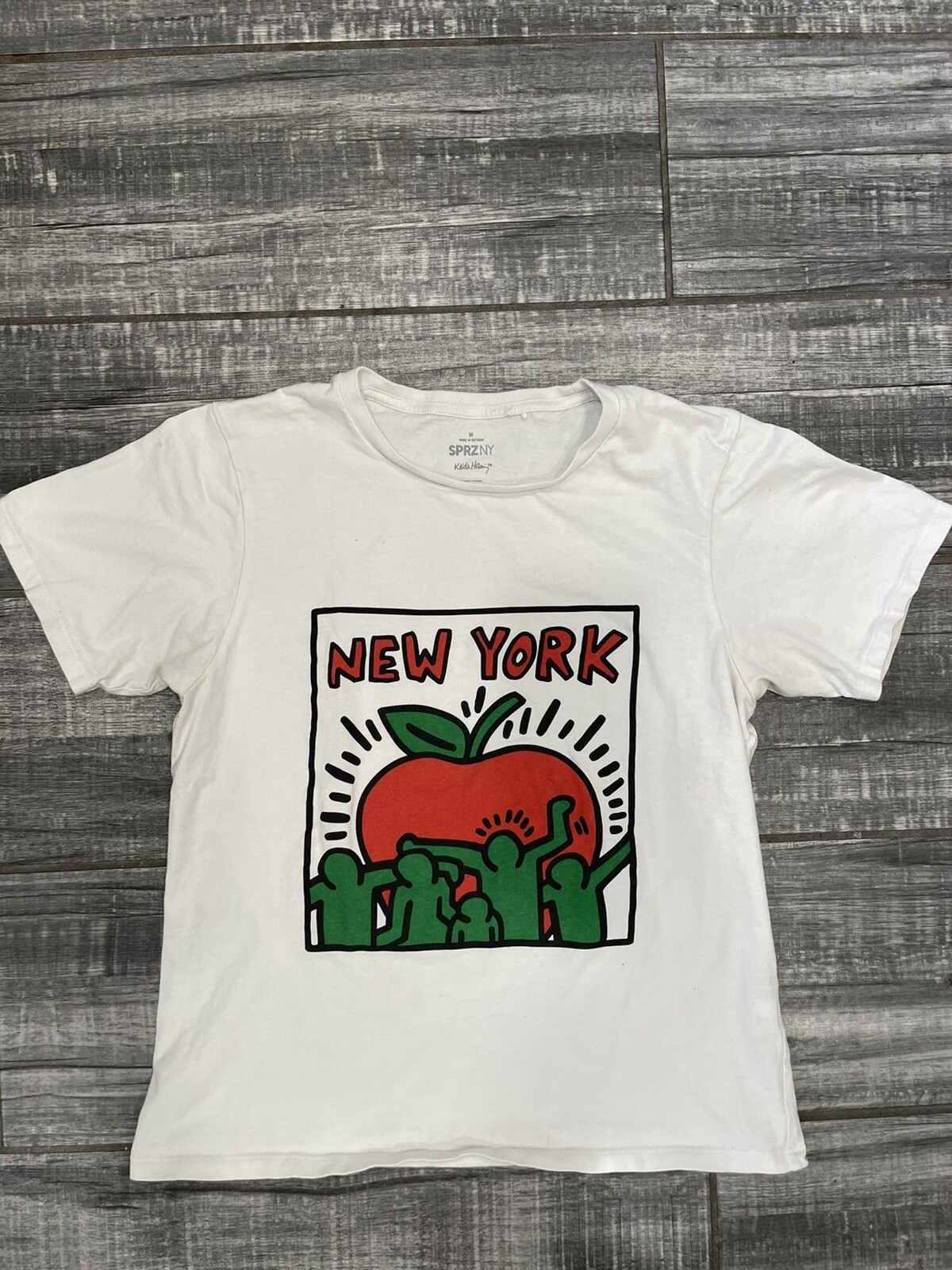 Keith Haring Shirt Big Apple New York Art Green White… - Gem
