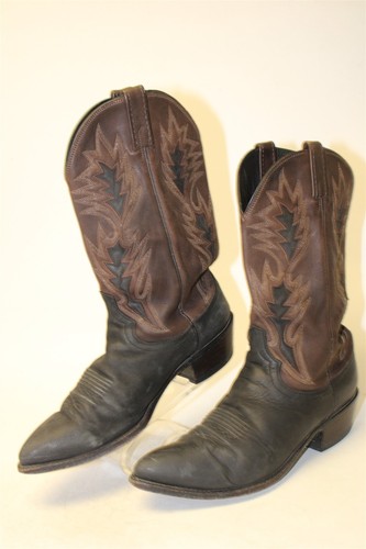 Dan Post Men Size 11 D Black Brown Leather Inlay Pull On Tall Western ...