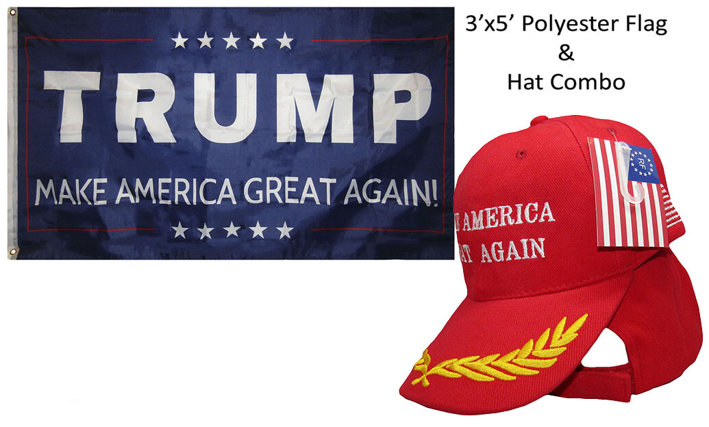 3'x5' Trump Blue Make America Great Again Flag & Trump MAGA Red Feather ...