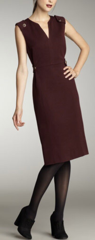 Tory Burch Declan Tab Dress Wool Sheath Dress Plum Si… - Gem