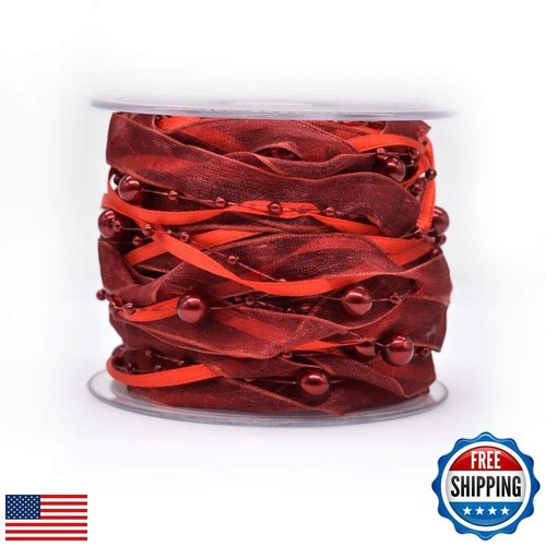 10M Artificial Bead Pearl Ribbon Chiffon Ribbon and Organza Lace Ribbon ...