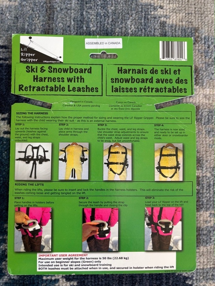 Lil' Ripper Gripper Kids Ski/Snowboard Trainer w/ Retractable Leashes ...