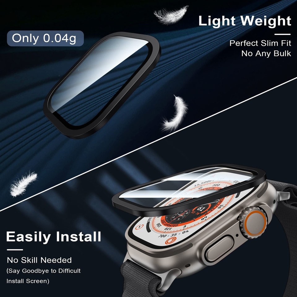 2 Pack Tempered Glass Screen Protector w/ Metal Frame For Apple Watch ...