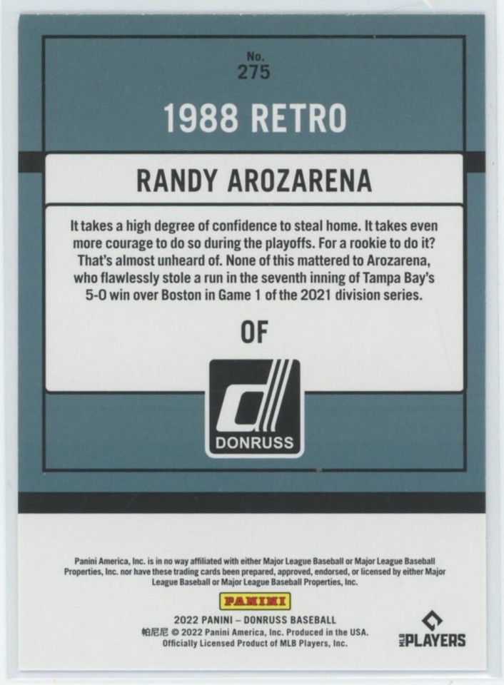 2022 Donruss Holo Pink #275 Randy Arozarena RETRO Tampa Bay Rays | eBay