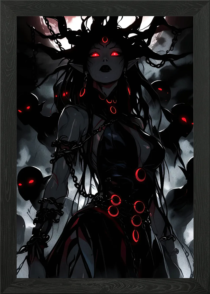 Dark Elf Queen with Red Eyes Framed Wall Art Poster Canvas Print ...