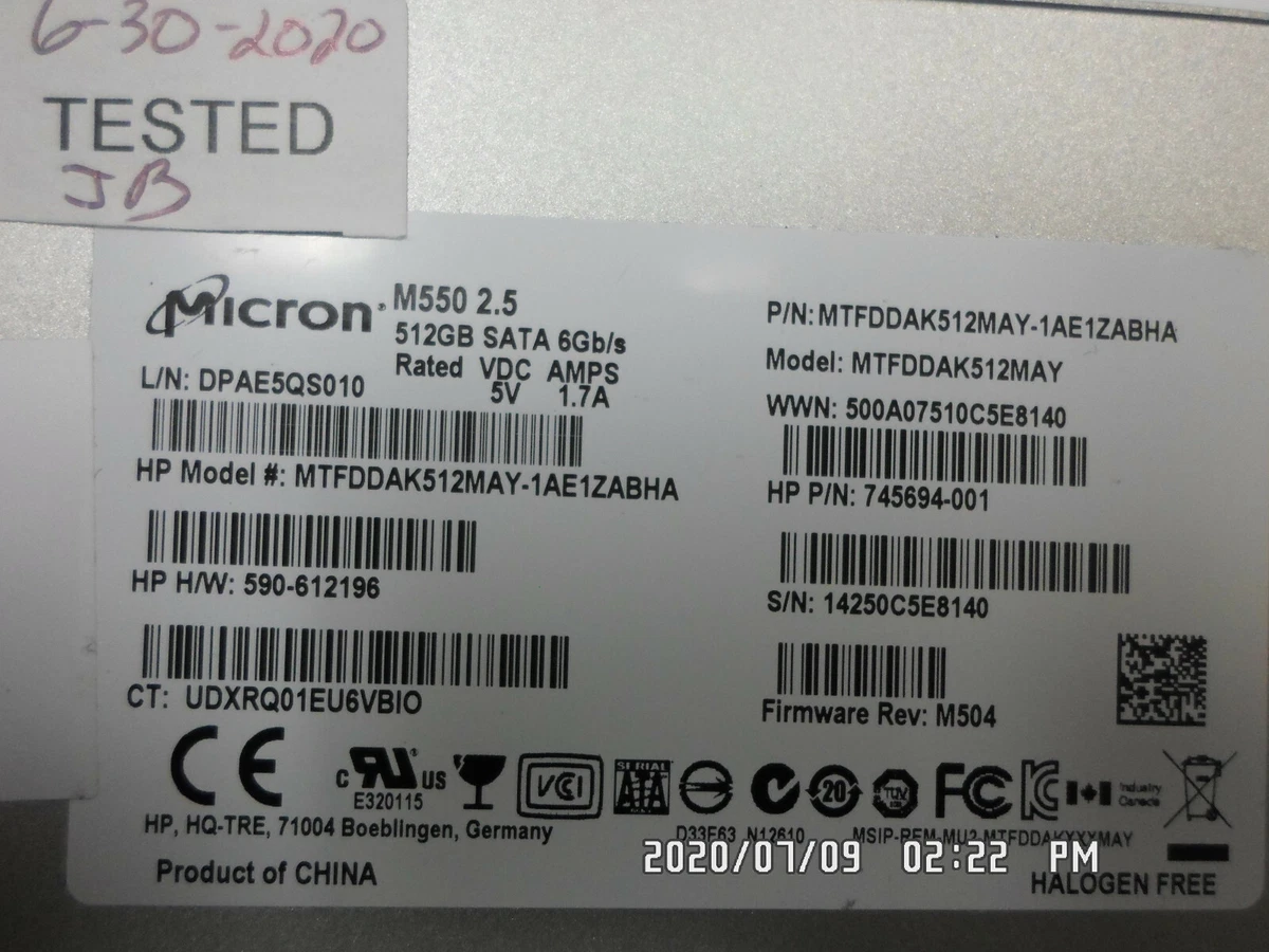 HP 745694-001 // MTFDDAK512MAY M550 512GB SATA SSD