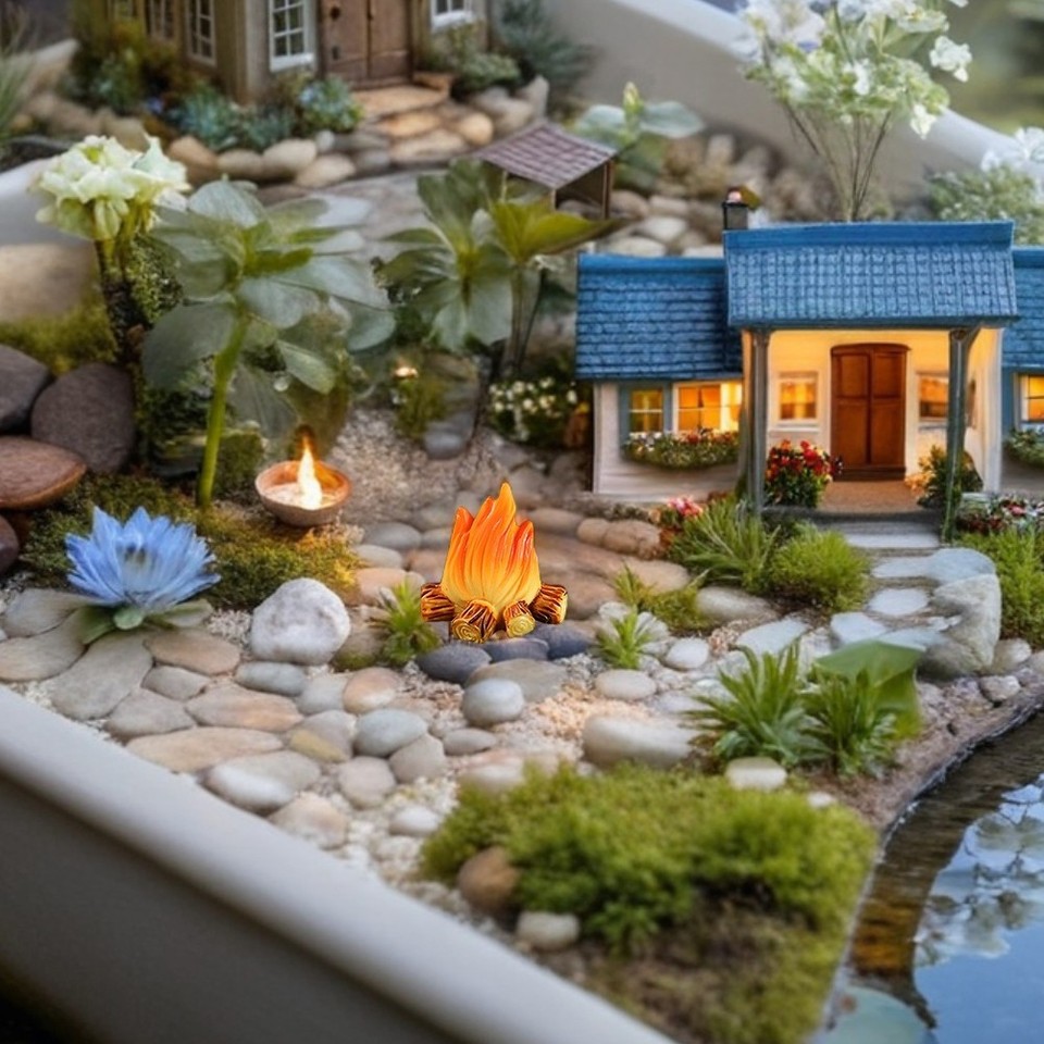 9 Pcs Fake Fire Bonfire Model Miniature Campfire Figurine Fake Resin ...
