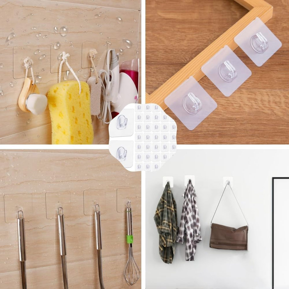 Clear Wall Hooks,50 Pack All-Purpose Large Adhesive Hooks for Hanging ...