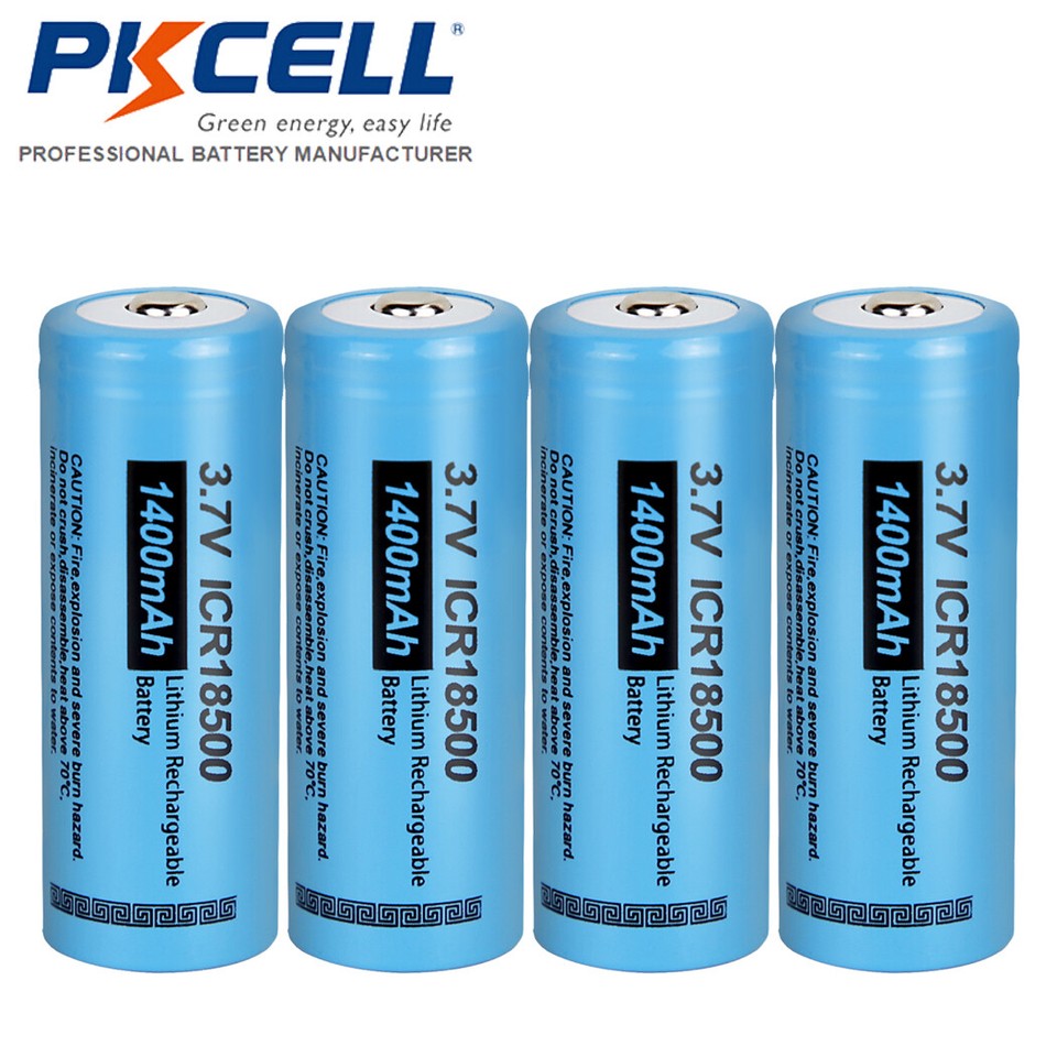 PKCELL ICR18500 1400mAh 3.7V Rechargeable Lithium Batteries | Li-Ion ...