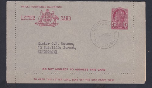 1957 QUEEN ELIZABETH II 4d LETTERCARD PRE-DECIMAL STAMP RED PRINT ...