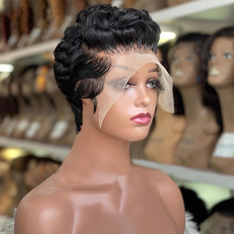 13x4 Lace Front Highlight Colored Short Pixie Cut Bob Body Wave Human ...