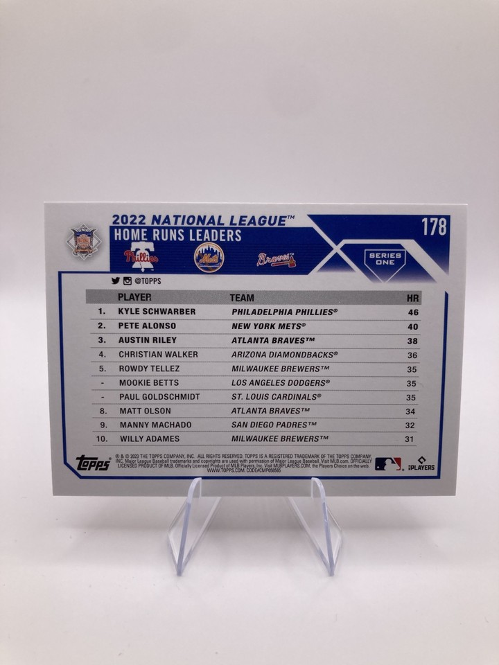 2023 Topps Series 1 -HR League Leaders Schwarber, Alonso, Riley 178 ...