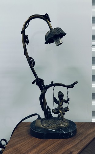 Table Lamp Tiffany style Marble Base No Glass Shade Cherub Sitting On ...