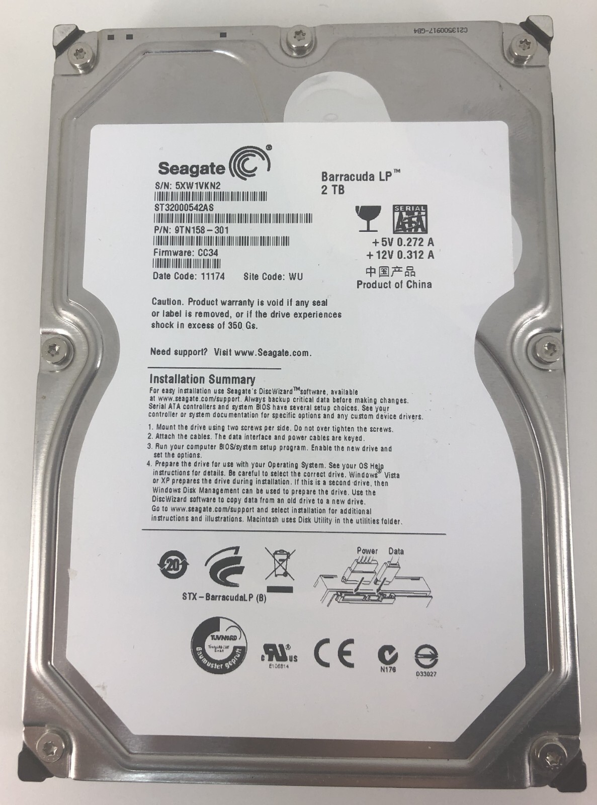 LOTs Seagate Barracuda LP 2TB 5900 SATA ST32000542AS 9TN158-510 ...