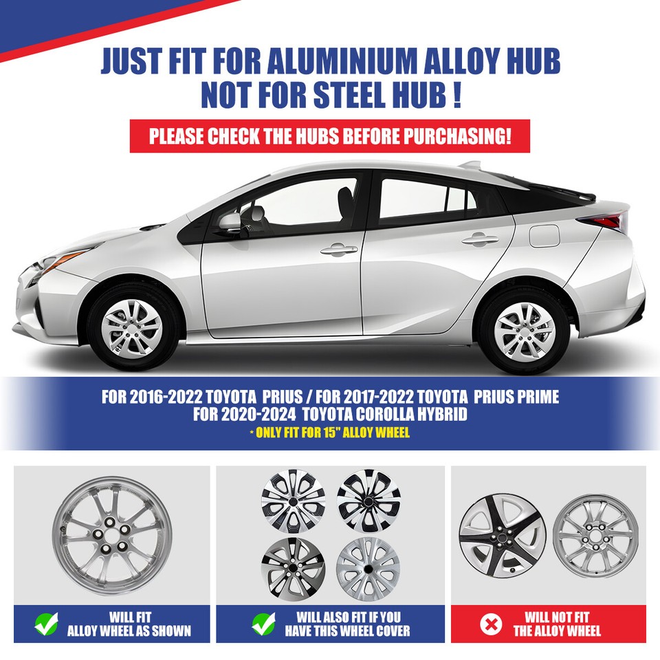 Fits 2016-2022 Toyota Prius Hubcaps 4PCS Matte Black 15" Wheel Covers ...