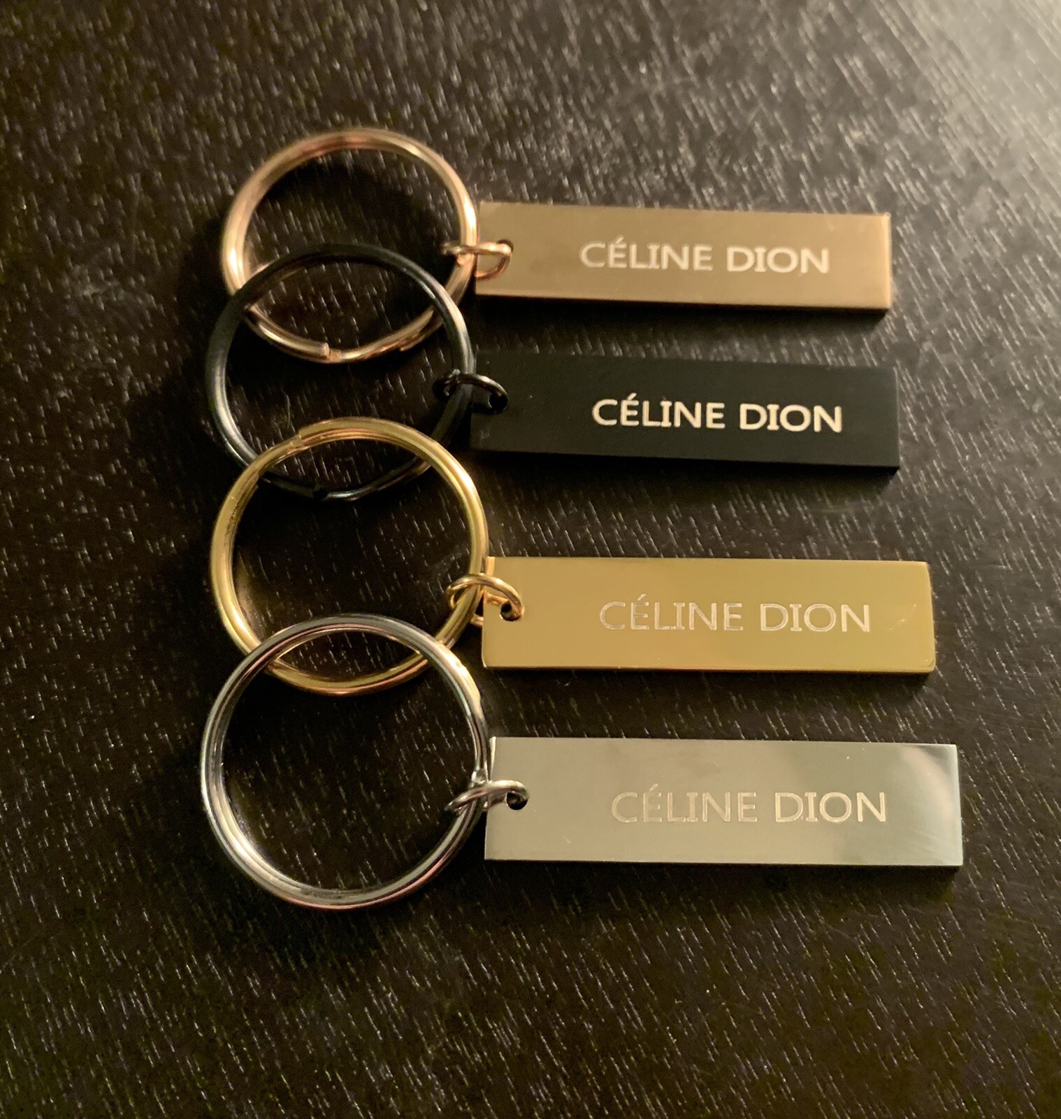 Celine Dion Metal Rose Gold, Black, Gold, Silver Keychain Keyring Ring ...