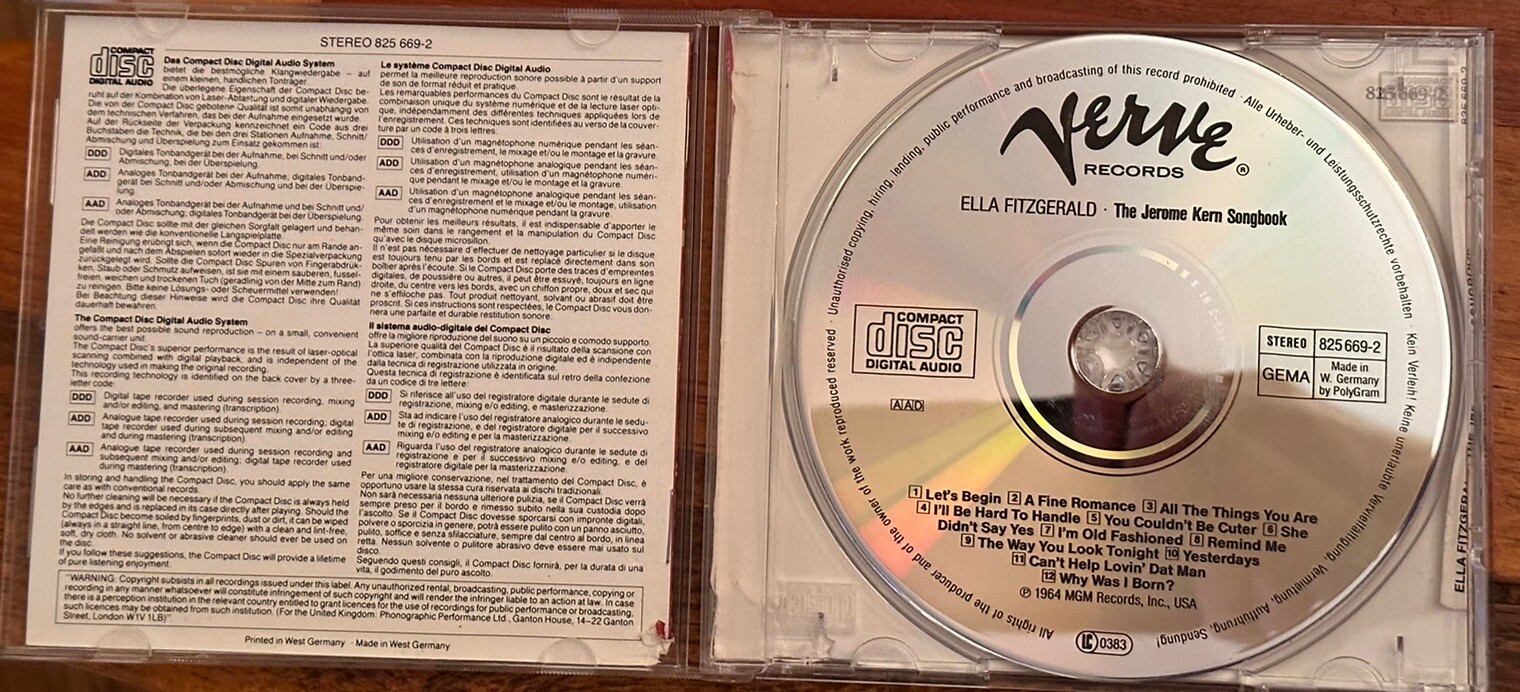 Ella Fitzgerald’s ‘The Jerome Kern Songbook’ CD (1985) W Germany Import ...