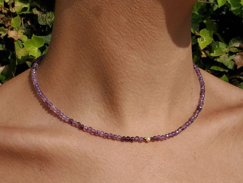 Purple Amethyst Micro Faceted Round Gemstone 18" Tiny Beads Elegant ...