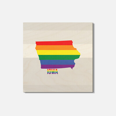 Iowa USA State Map LGBT Rainbow Flag 4'' X 4'' Square Wooden Coaster | eBay