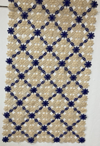 Doily Table Runner crochet lace 14" x 43" blue & beige | eBay