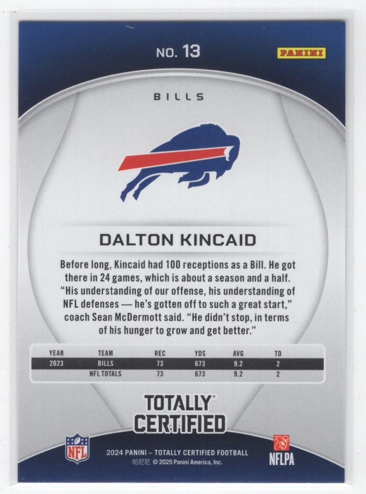 #13 2024 Totally Certified Mirror Base _ Dalton Kincaid Buffalo Bills ...