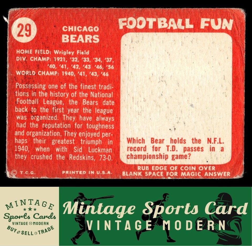 1958 Topps - Chicago Bears TC - #29 Chicago Bears | eBay