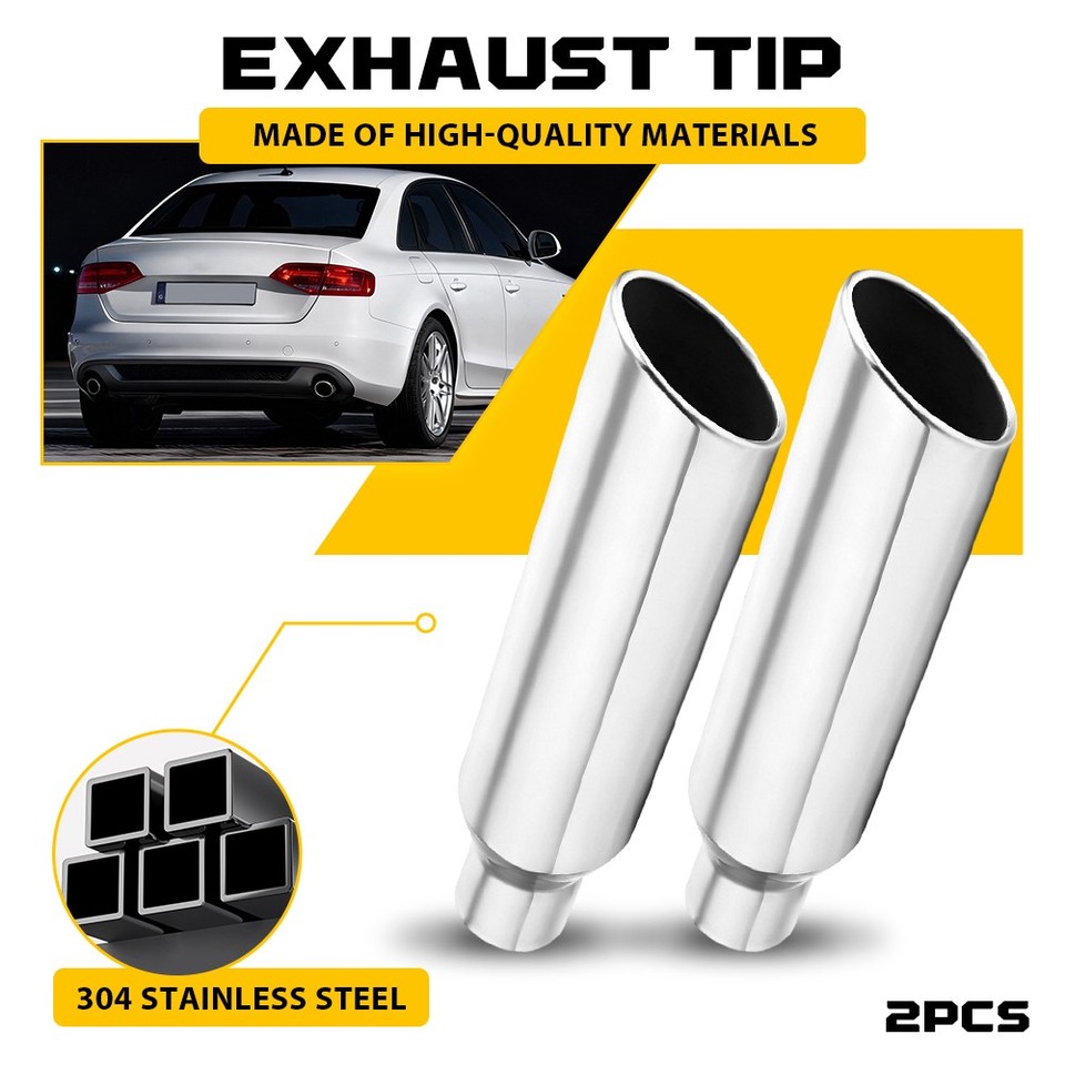 Two Polished Stainless Steel Exhaust Pipe Tips 2.5" In 4" Out 17" Long ...