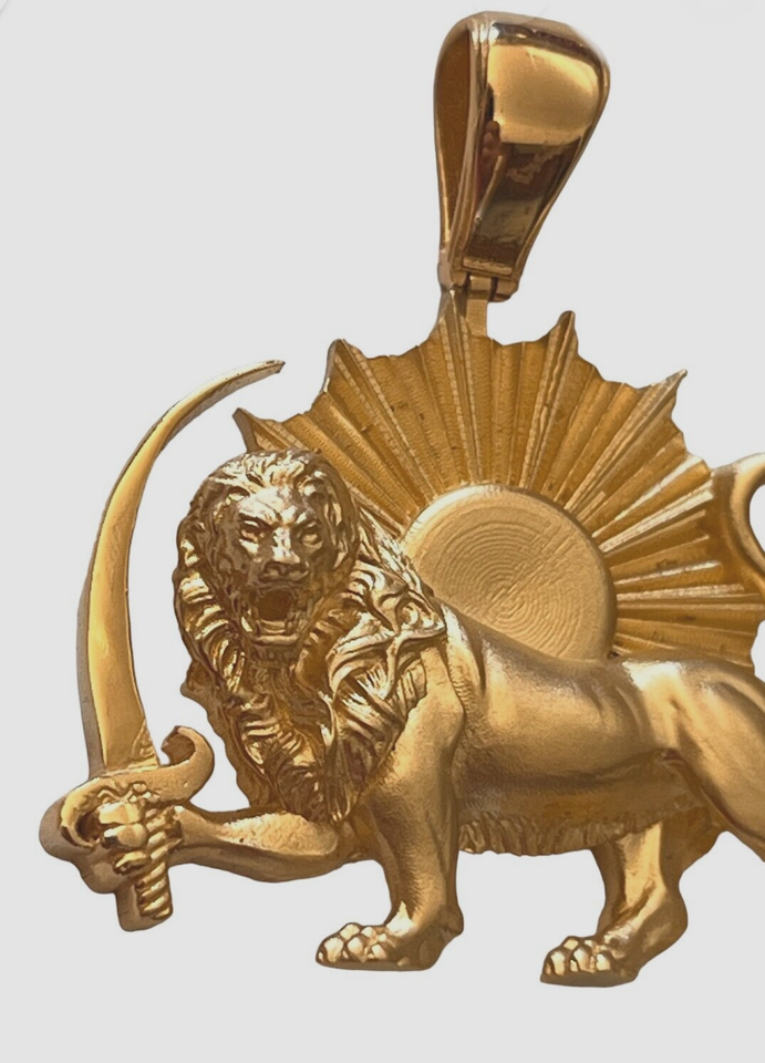 18K Gold Lion Sun Shir Khorshid Gajar Pahlavi Persian Iranian Necklace ...