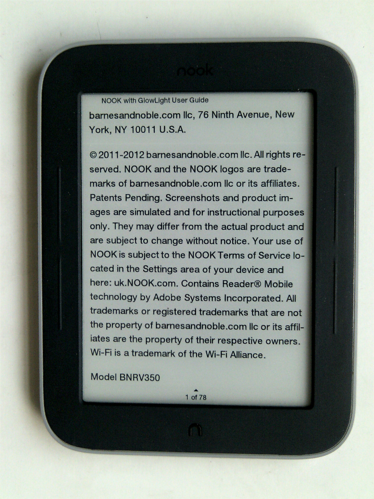 Barnes & Noble NOOK Simple Touch GlowLight 2GB, Wi-Fi, 6in - Black for ...