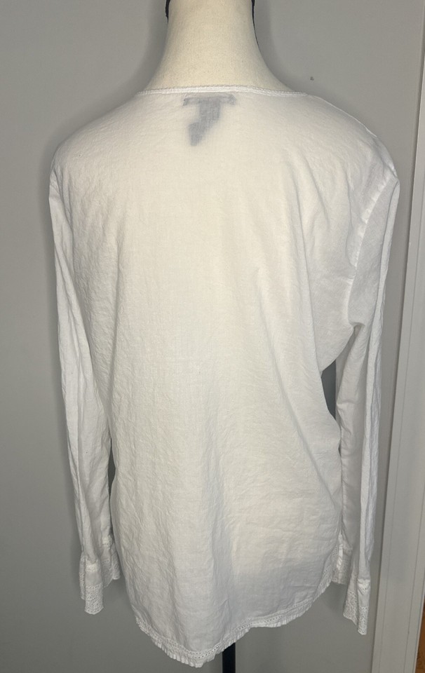 Lucky Brand Women's WHITE Pin Tuck Lace Front Top Cottage Core Shabby ...