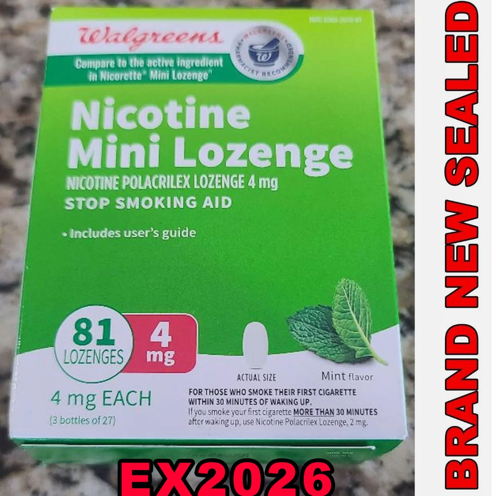 Nicotine mini lozenge 4mg 81 Mint Flavor Walgreens NEW EX2026 NEW | eBay