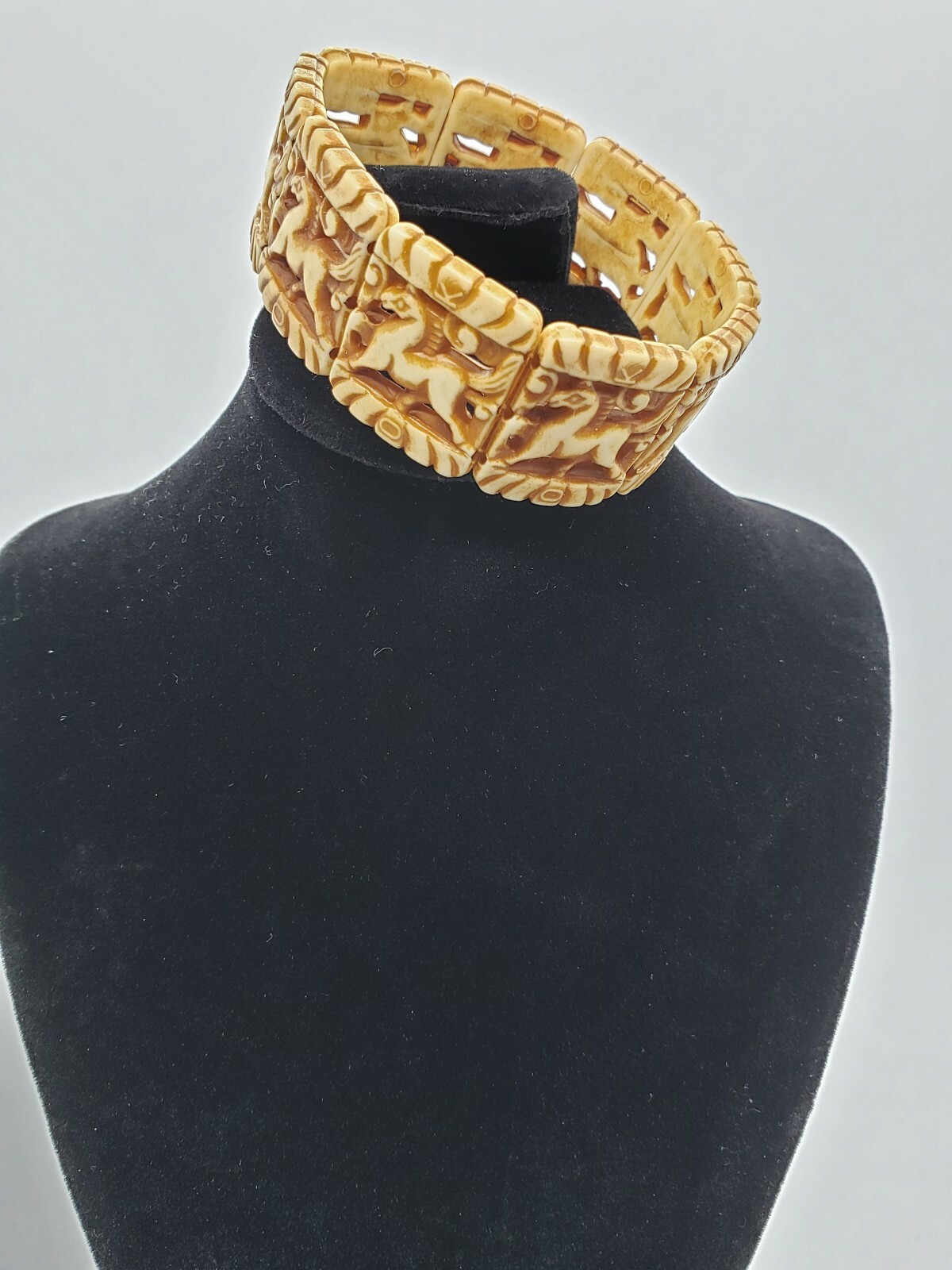 Brown and Cream Acrylic Panel Expandable Bracelet Ant… - Gem