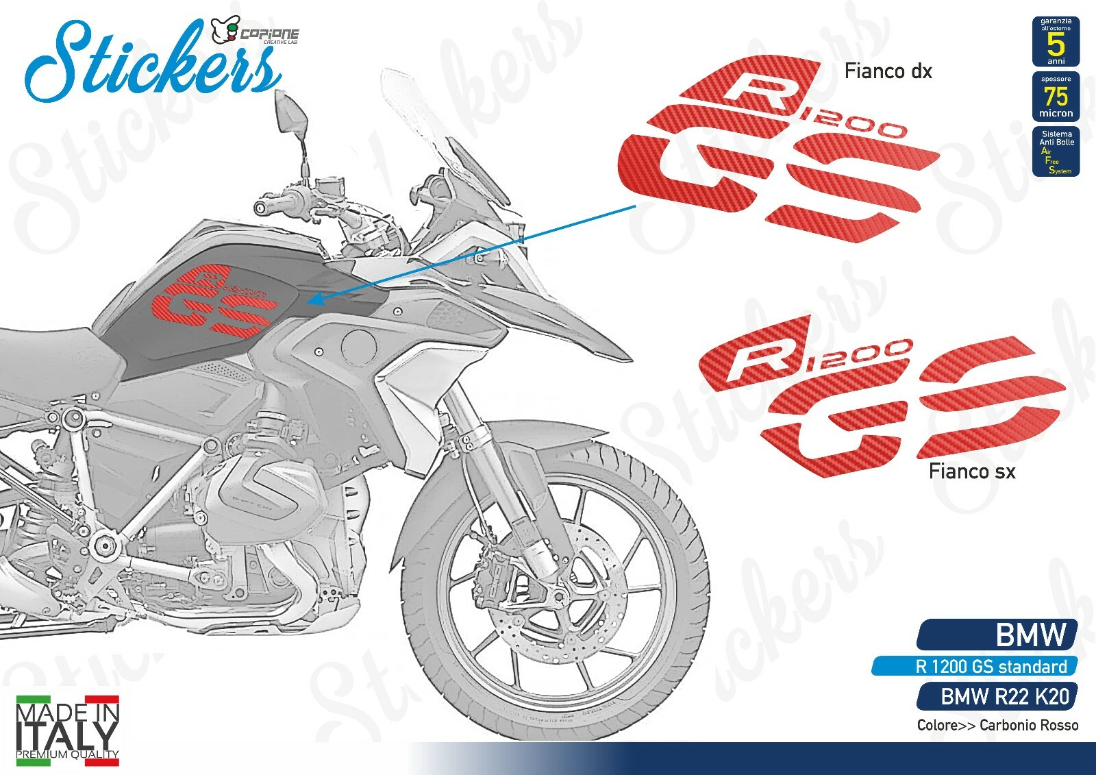 Autocollants De Réservoir Latéral Moto BMW R 1200 GS LC Carbone Rouge ...