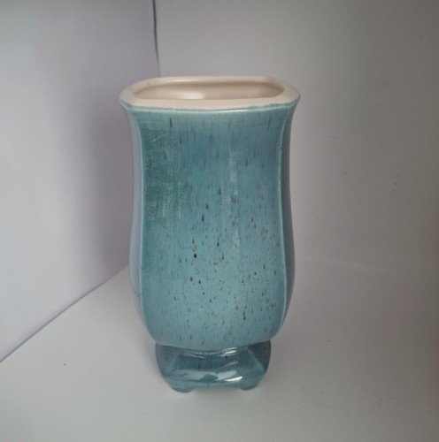 MCM Red Wing Pottery Vase Footed Vintage Teal with White Interior ...