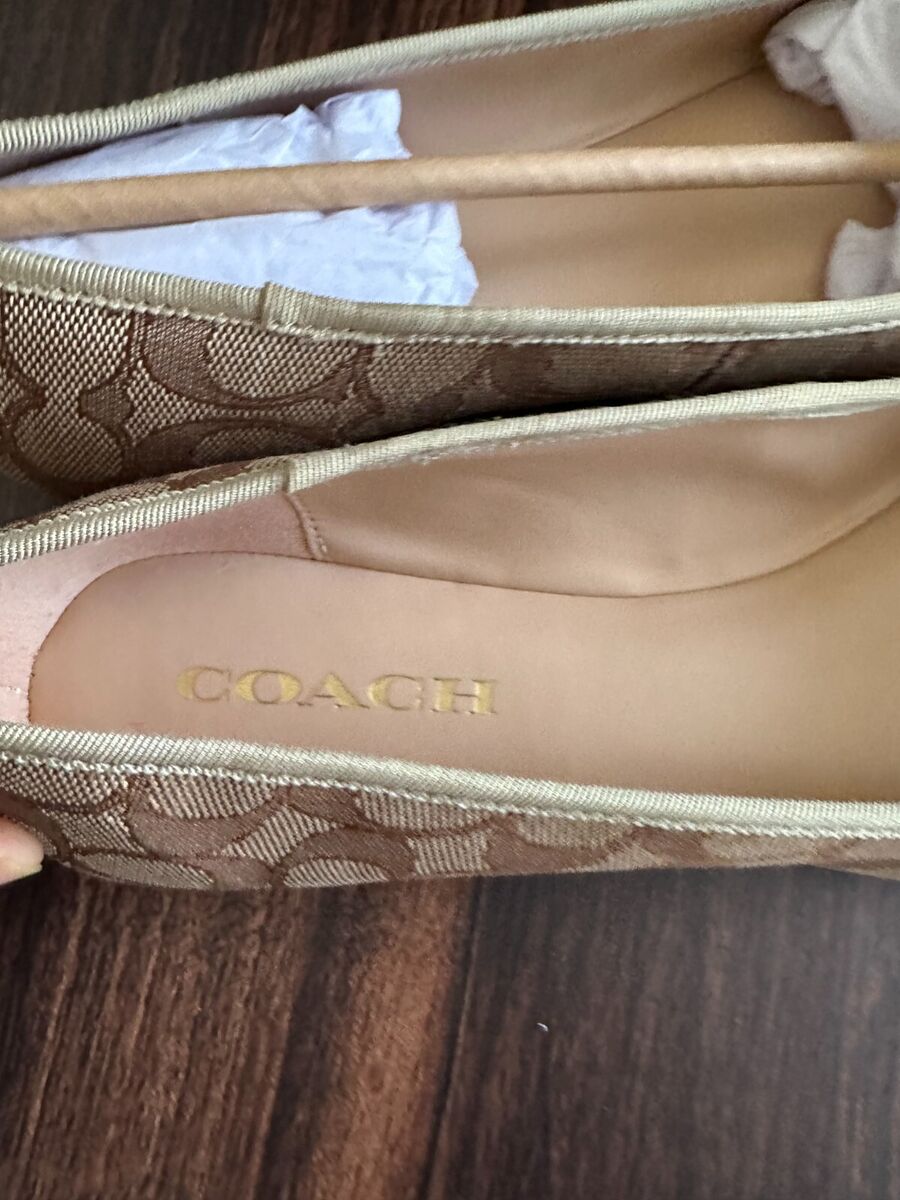 Coach Women Alina Flat Leather Ballet Shoes KHAKI SADDLE Coach Women Alina Flat Leather Ballet Shoes KHAKI SADDLE