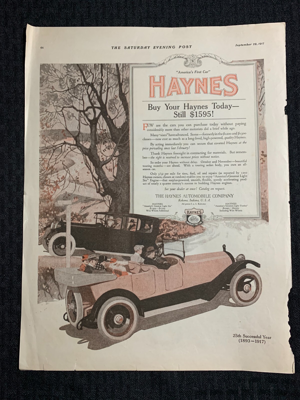 1917 HAYNES-AUTOMOBILE 11x14" Automotive Print Ad VG+ 4.5 25th ...