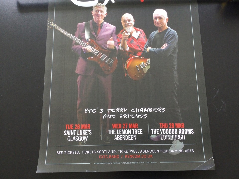 XTC, Gig Poster, Glasgow, Edinburgh, Aberdeen, ExTC, Terry Chambers ...