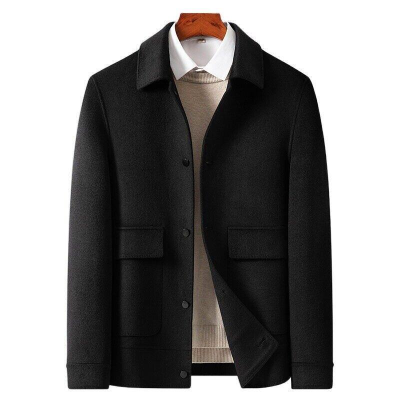 Mens Double-sided Wool Single Breasted Jacket Winter Cashmere Coat ...