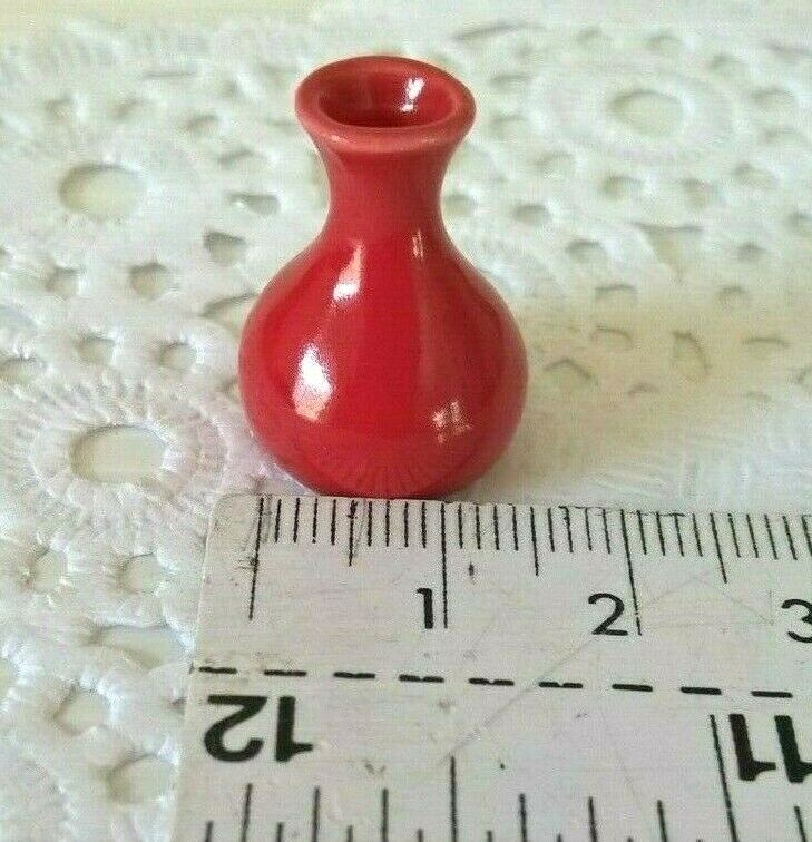 2 Cute Red Vases For Flower Dollhouse Miniatures Ceramic ACCESSORIES ...