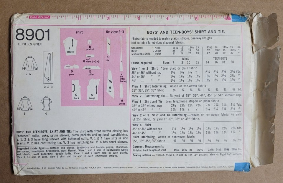 3 VTG Sewing Patterns Boys Shirts Tie Butterick 4675 Simplicity 3873 ...