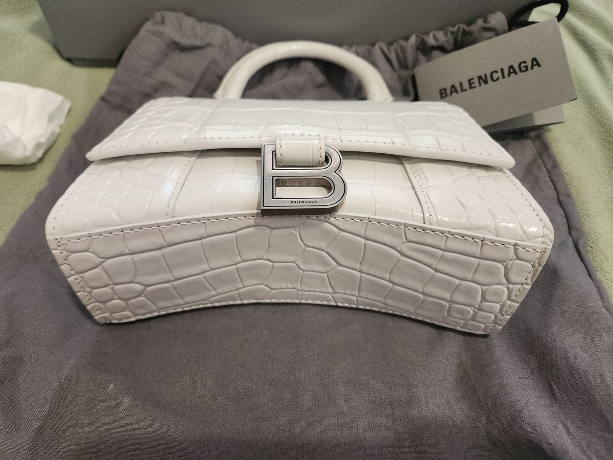 Balenciaga Hourglass XS Crocodile Embossed White Top Handle Balenciaga Hourglass XS Crocodile Embossed White Top Handle